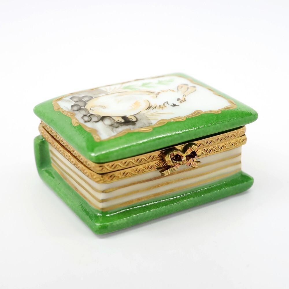 Limoges Porcelain Book Shaped Trinket Box with a Rabbit on the Cover by ...