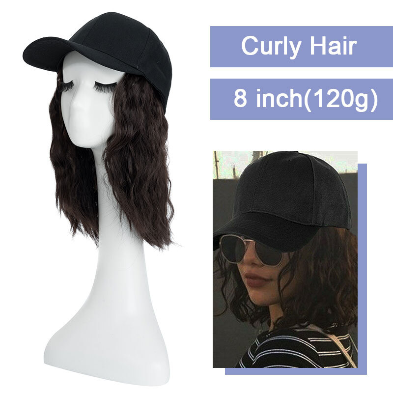 One Piece Baseball Hat with Synthetic Hair Wigs Straight Bob Baseball ...
