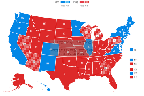 PRESIDENT DONALD TRUMP AND KAMALA HARRIS 2024 ELECTORAL MAP 4X6 PHOTO ...