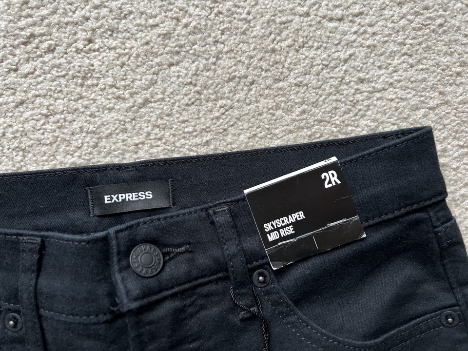 Women’s Express Black Mid Rise Skyscraper Jeans Size 2 Premium Stretch ...