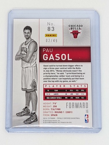 2014-15 Panini Totally Certified - Platinum Purple #83 Pau Gasol /49 ...