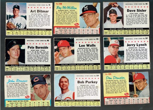 1960-61 Post cereal baseball cards Roy McMillan Yankee Reds excellent 9 ...