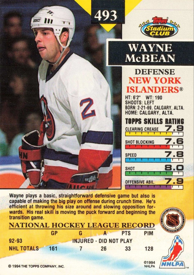 Wayne McBean 1993 Stadium Club #493 New York Islanders | eBay