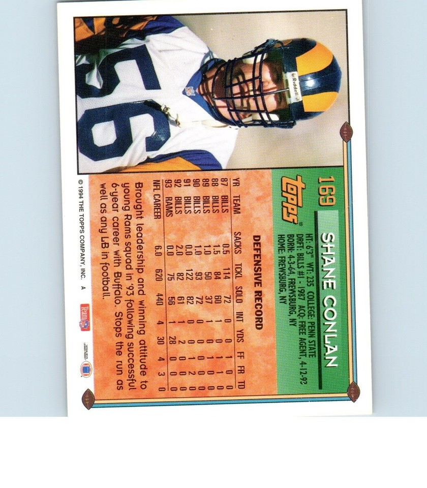 Shane Conlan 169 Rams 1994 Topps NFL Football Trading Card | eBay