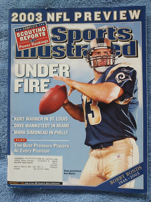 SEPTEMBER 1, 2003 SPORTS ILLUSTRATED KURT WARNER, ST LOUIS RAMS, NFL ...