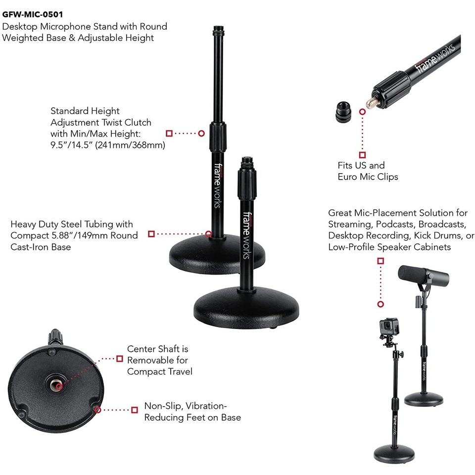 Gator Round Base Desktop Mic Stand | GFW-MIC-0501 | eBay