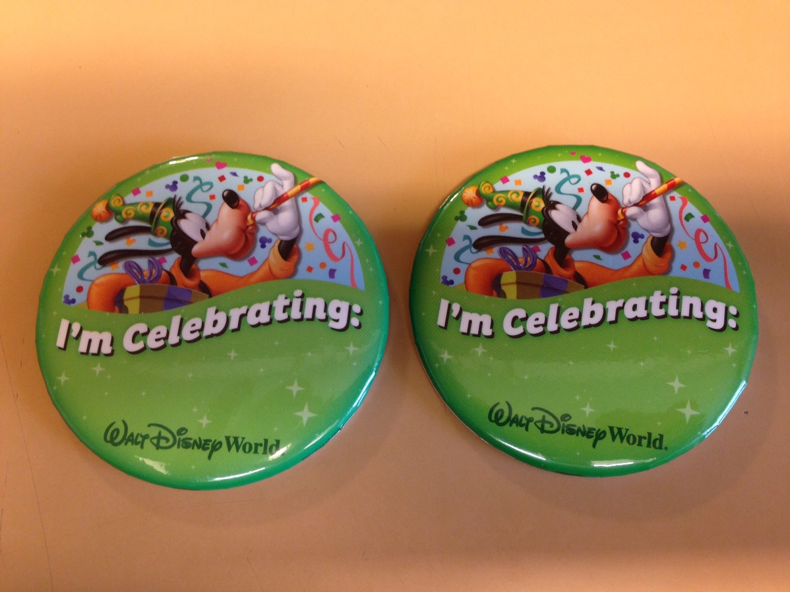 2 Goofy Walt Disney World Button Pins I'm Celebrating Celebration Party ...