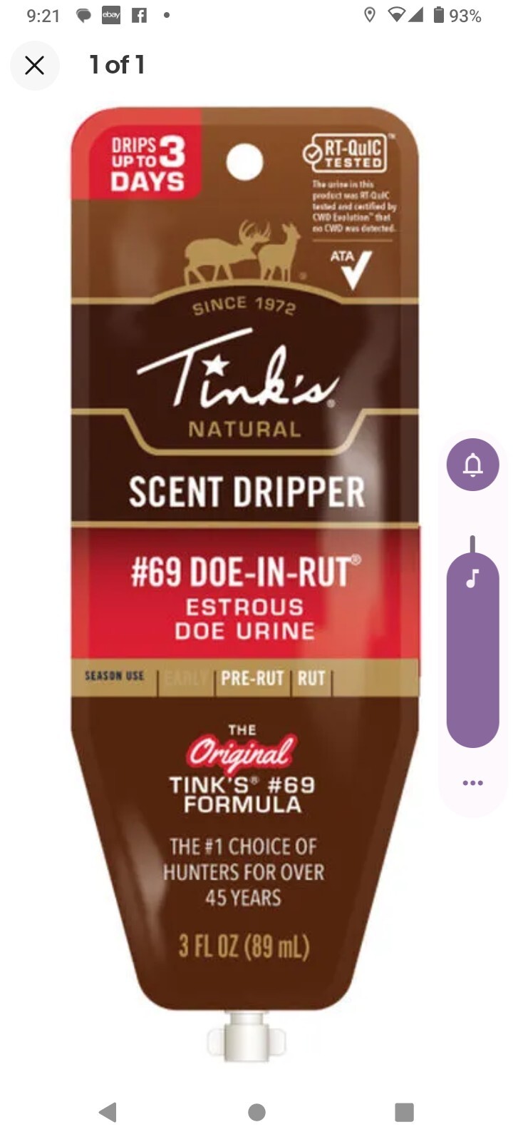 2 Pack Tink's # 69 Doe-In-Rut Estrous Scent Dripper Doe Urine Lure 3 Oz ...