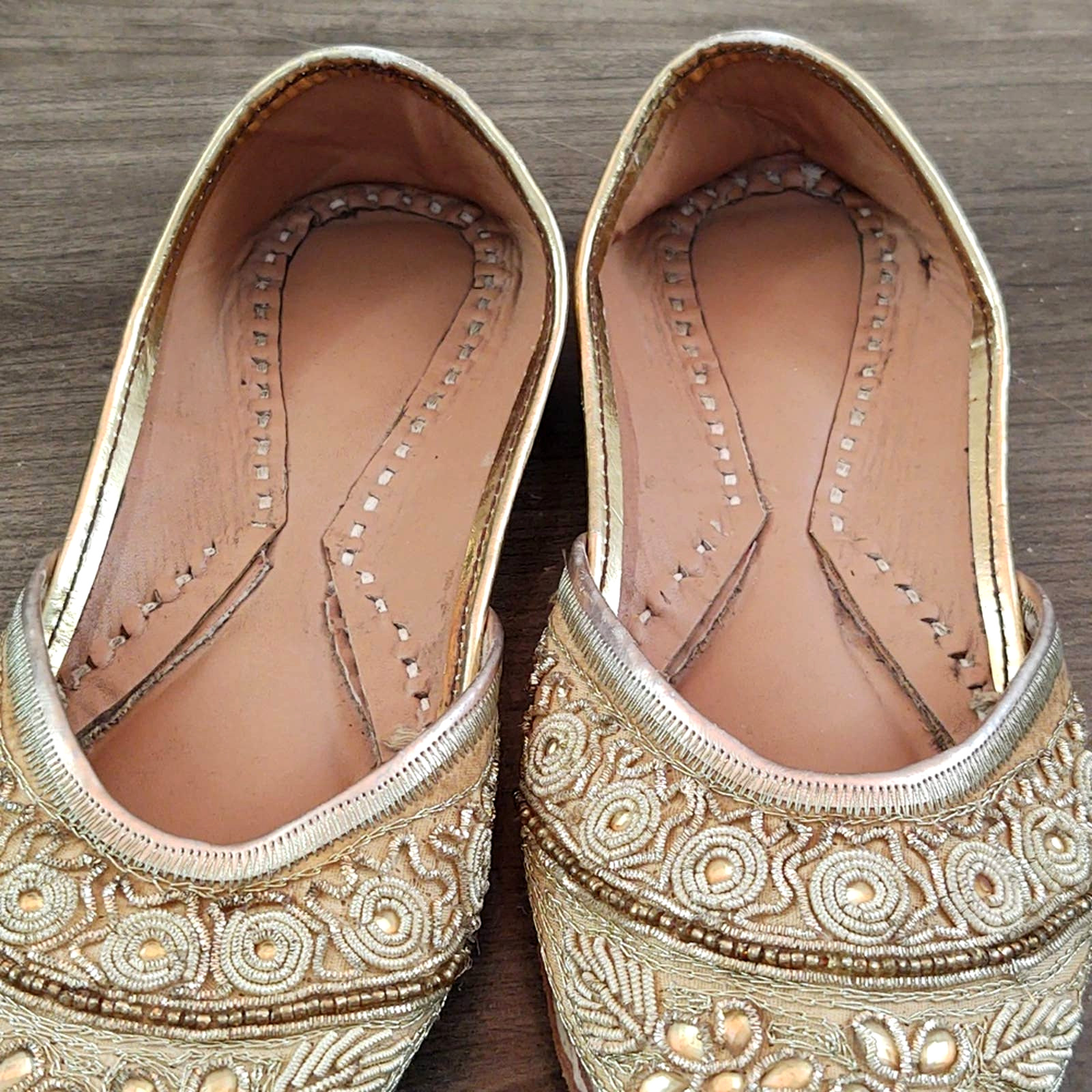 Punjabi jutti gold Indian wedding beaded flats - Gem