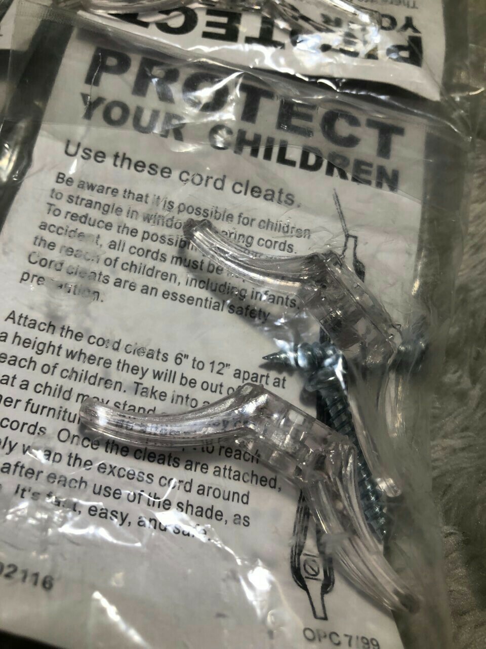 QTY 8 Window Blind Cord Cleats Clear with screws "Pet / Child Safety ...