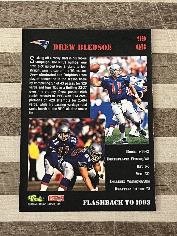 1994 Classic NFL Draft Football Drew Bledsoe Rookie Flashback Card #99 ...