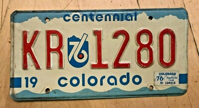 COLORADO CENTENNIAL 1975 1976 AUTO LICENSE PLATE " KR 1280 " CO 76 | eBay