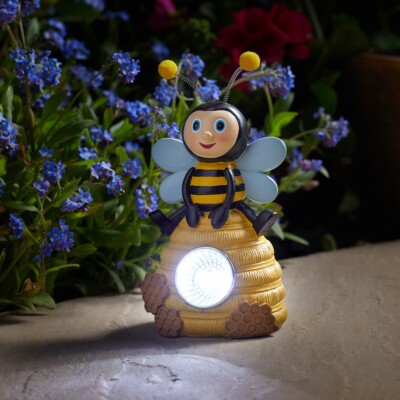 Set of 4 Solar Powered Bee Spotlights Outdoor Garden Bumblebee LED Path ...
