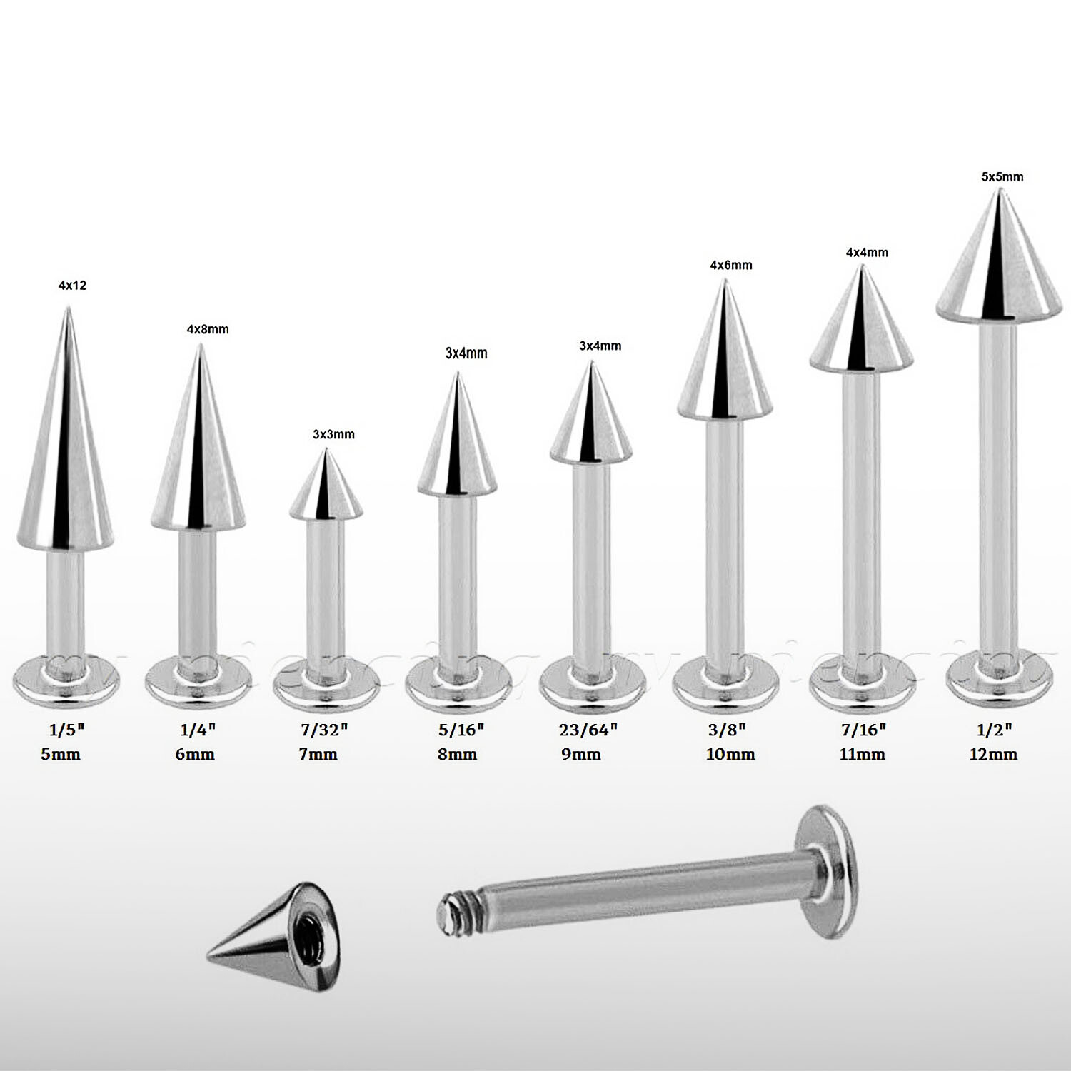 1PC. 20G 18G 16G 14G 316L Surgical Steel Spike Labret Monroe Tragus 5mm ...