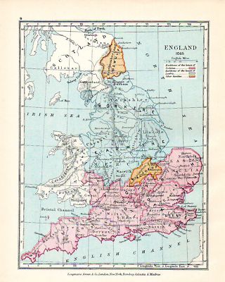 VICTORIAN MAP ~ ENGLAND in 1065 GODWINE LEOFRIC EARLDOM | eBay