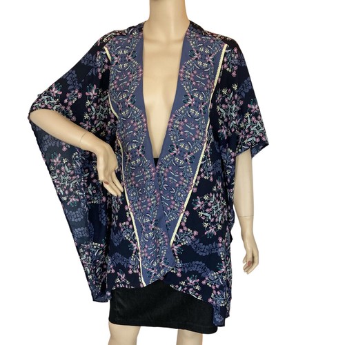 Jessica Simpson Maternity Kimona Robe Black Mauve White Flora One Size ...
