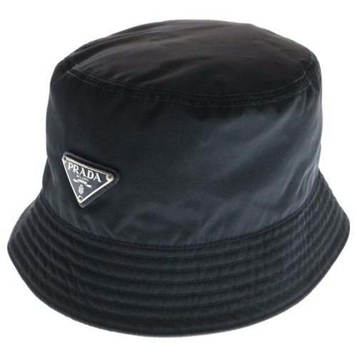 PRADA 20SS RE-NYLON Nylon Triangle Logo Plate Bucket Hat Black 1HC137 ...