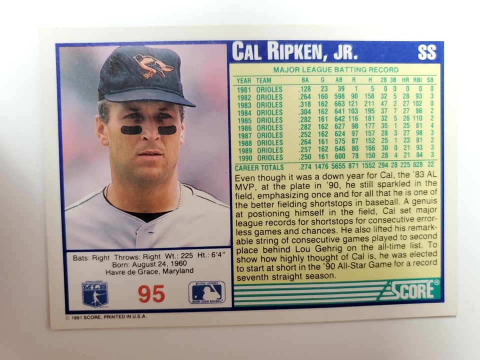 1991 Score Cal Ripken Jr card #95 | eBay
