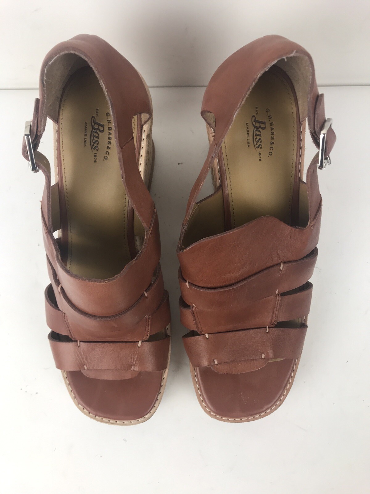 GH Bass & Co Taylor Size 10 Platform Wedge Sandals Brown Leather Cork ...