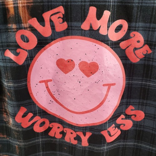 Upcycled Flannel Shirt Shacket Smiley Face Worry Less Hippie Shirt Plus ...