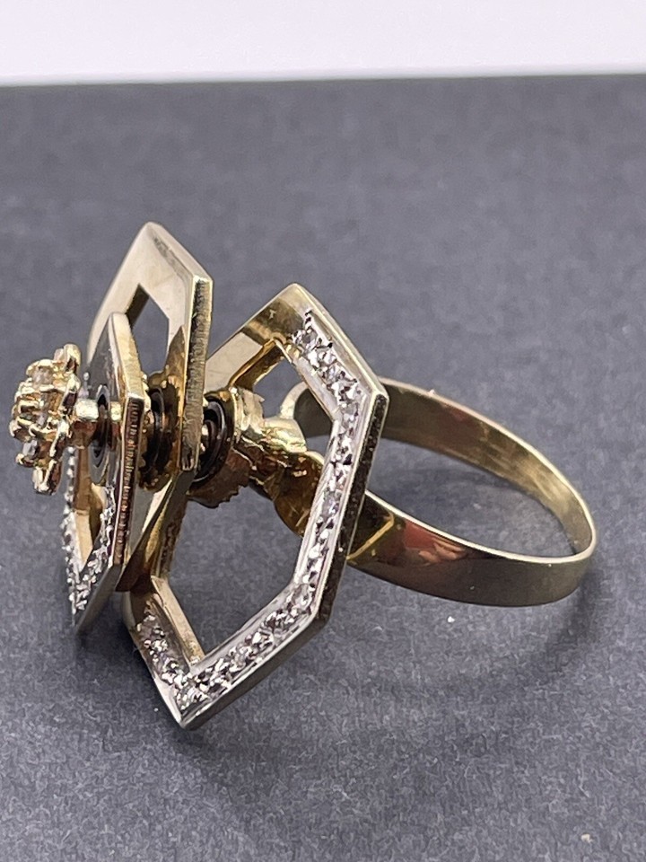 14K Solid Gold And White Round Diamonds 3 Tier Kinetic Motion Spinner ...