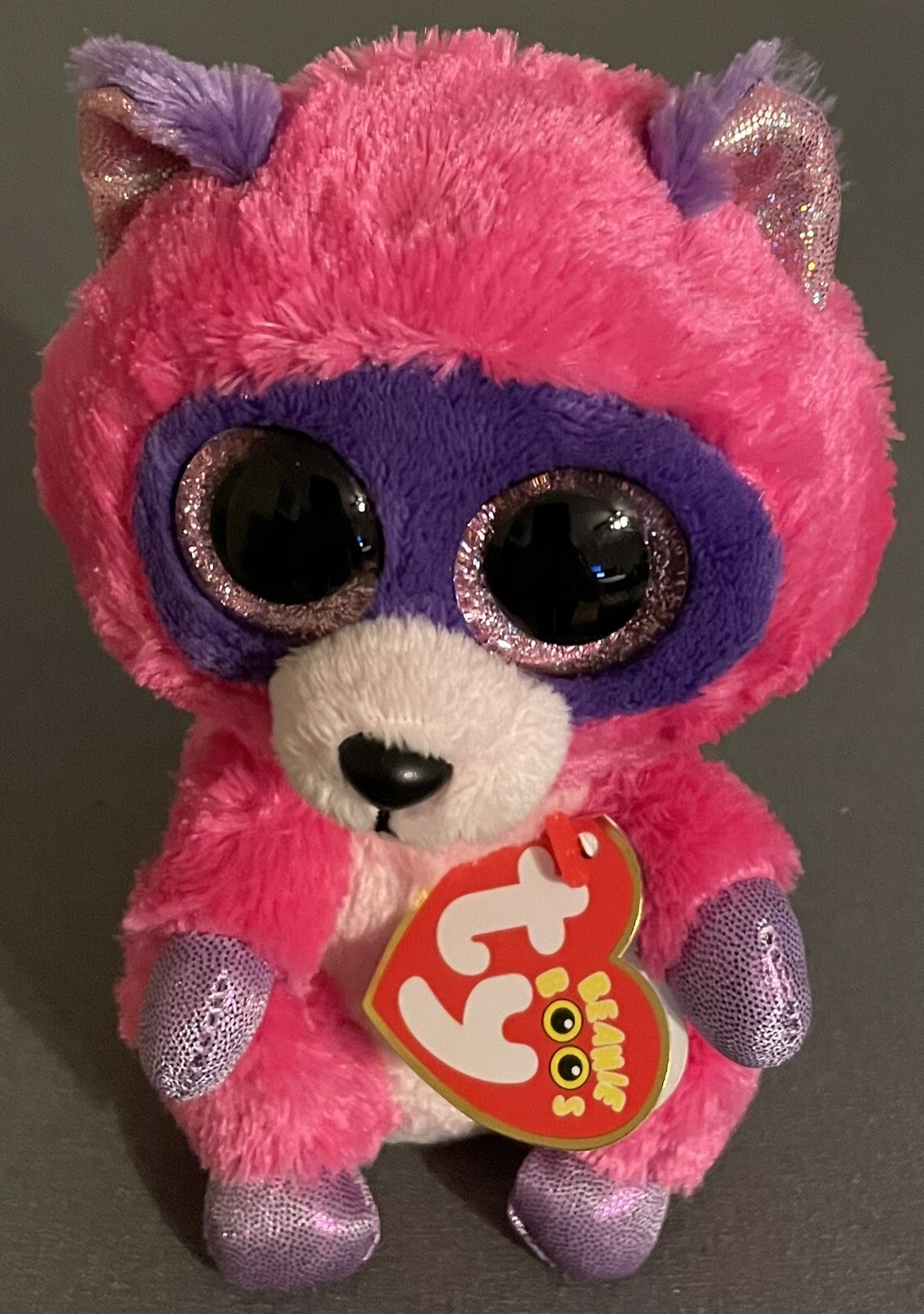 Ty Beanie Boos 6 inch ROXIE the Pink & Purple Raccoon Glitter Eyes MWMT ...