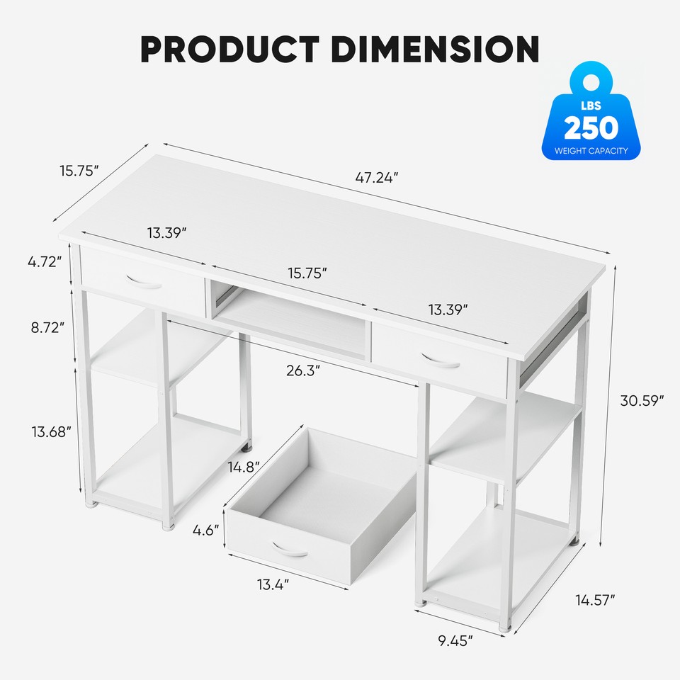 48 inch Computer Desk with 2 Fabric Drawers for Storage,Metal Legs ...