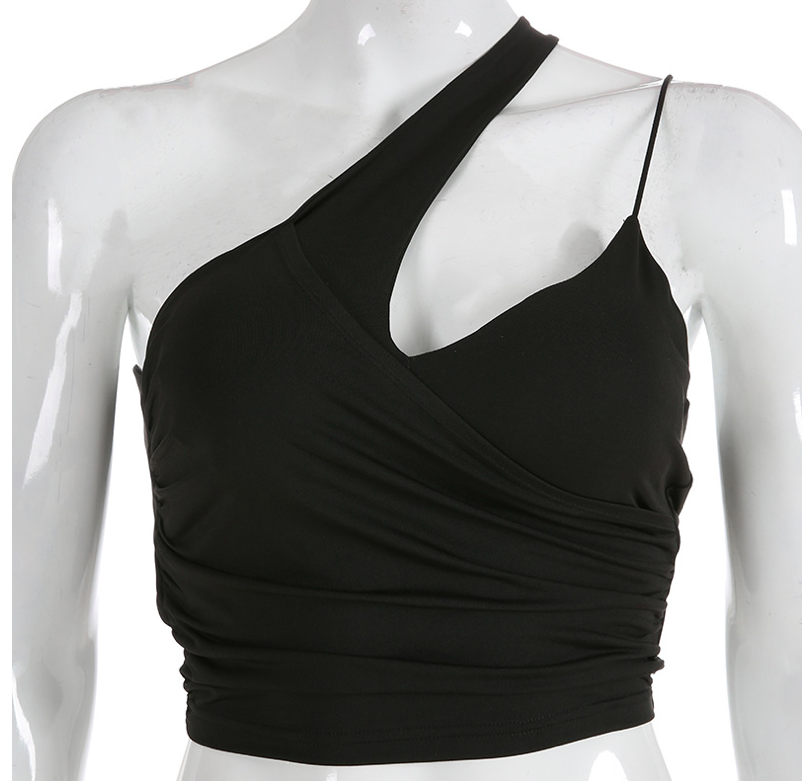 Sexy-Women One Shoulder Double Straps Sleeveless Fitted Crop Top (Small ...