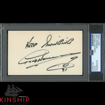 Greg Norman signed 3x5 Index Card PSA DNA Slabbed Inscribed Golf Auto ...