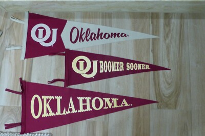 VINTAGE OKLAHOMA SOONERS PENNANTS FELT RARE MINT 29X11 31 X12 BOOMER ...
