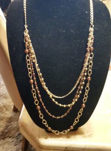 Necklace Beaded Gold Tone Multi Chain STATEMENT Charter Club $60 Brown ...