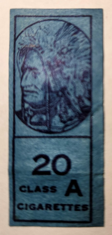 US Revenue Cigarette Stamps 20 Class A pictured Indian, tobacco leafs ...