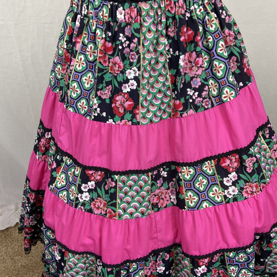 Square Dance 2pc Dress Outfit Black Green Pink Floral Skirt Black ...