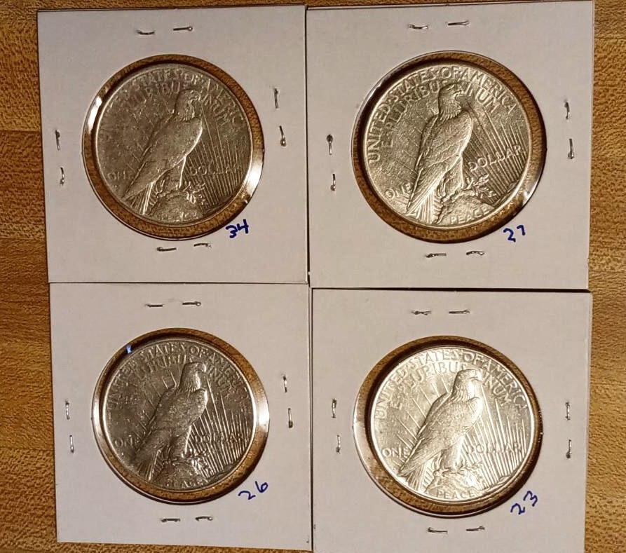 HIGH GRADE PEACE SILVER DOLLAR SET OF 4, 1923s,1926s,1927, 1934d, ALL ...