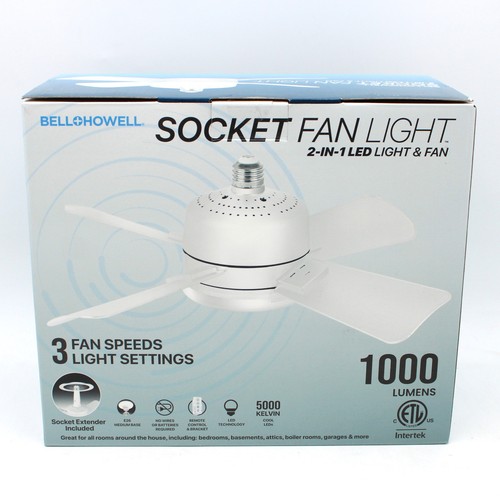 Bell + Howell Socket Ceiling Fan With Light & Remote Control In White ...