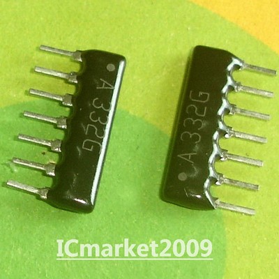 50 PCS A07-332 SIP-7 A332G 3.3K ohm 3.3KR 6 Commoned Resistor Network ...