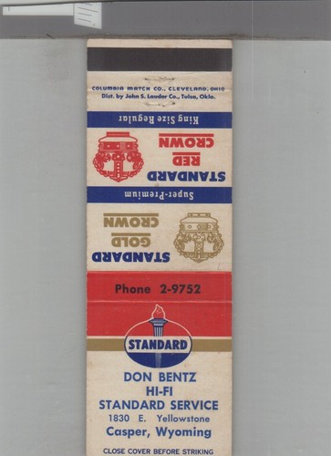 Matchbook Cover - Standard Gas Station Don Bentz Standard Service ...