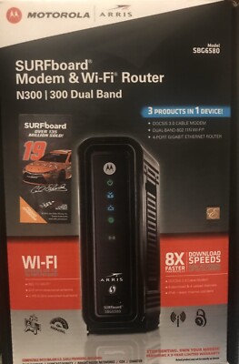 Motorola ARRIS Surfboard SBG6580 Cable Modem DOCSIS 3.0 WiFi Router 4 ...