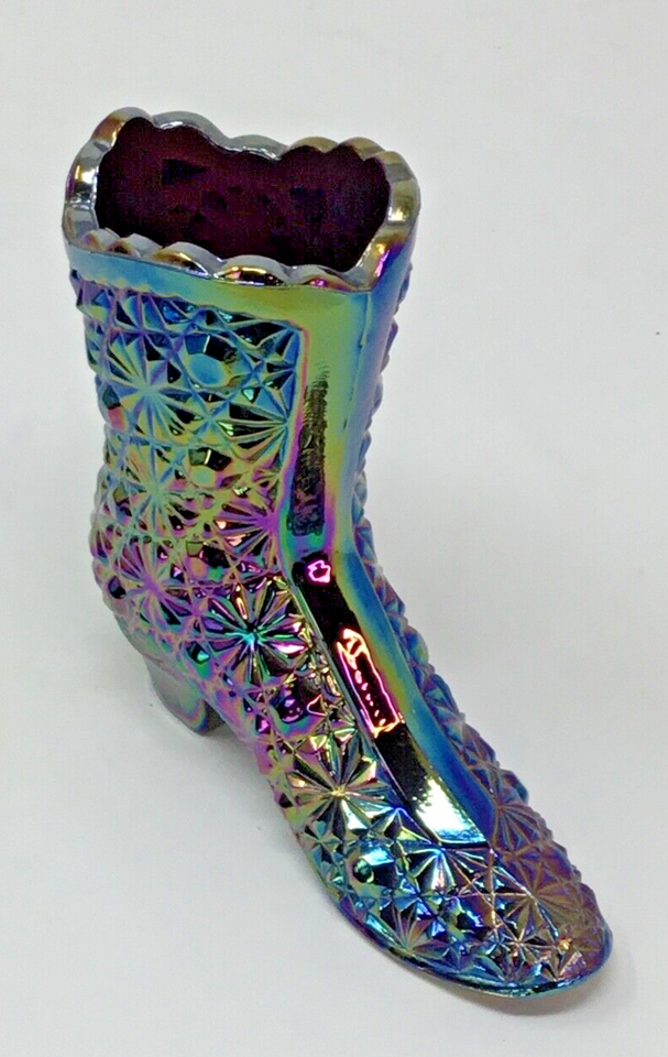 Fenton Art Glass Cobalt Blue Carnival Iridescent Glass Daisy & Button ...