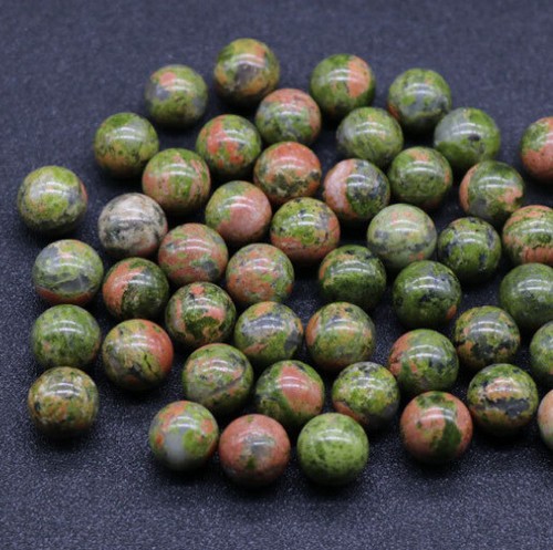 50pcs 12mm Natural Unakite Stone Assorted Round Ball Shape No Hole Bead ...