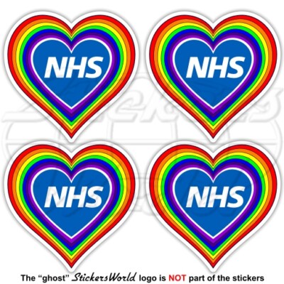 NHS HEART RAINBOW Car Bumper Outside Window x4 Stickers 77mm Virus ...