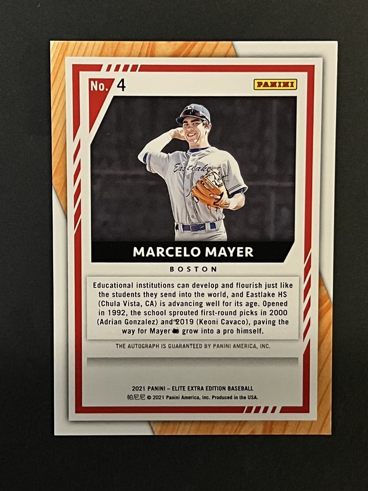 2021 Elite Extra Red Sox Marcelo Mayer RC #4 - SP Rainbow Rookie On ...