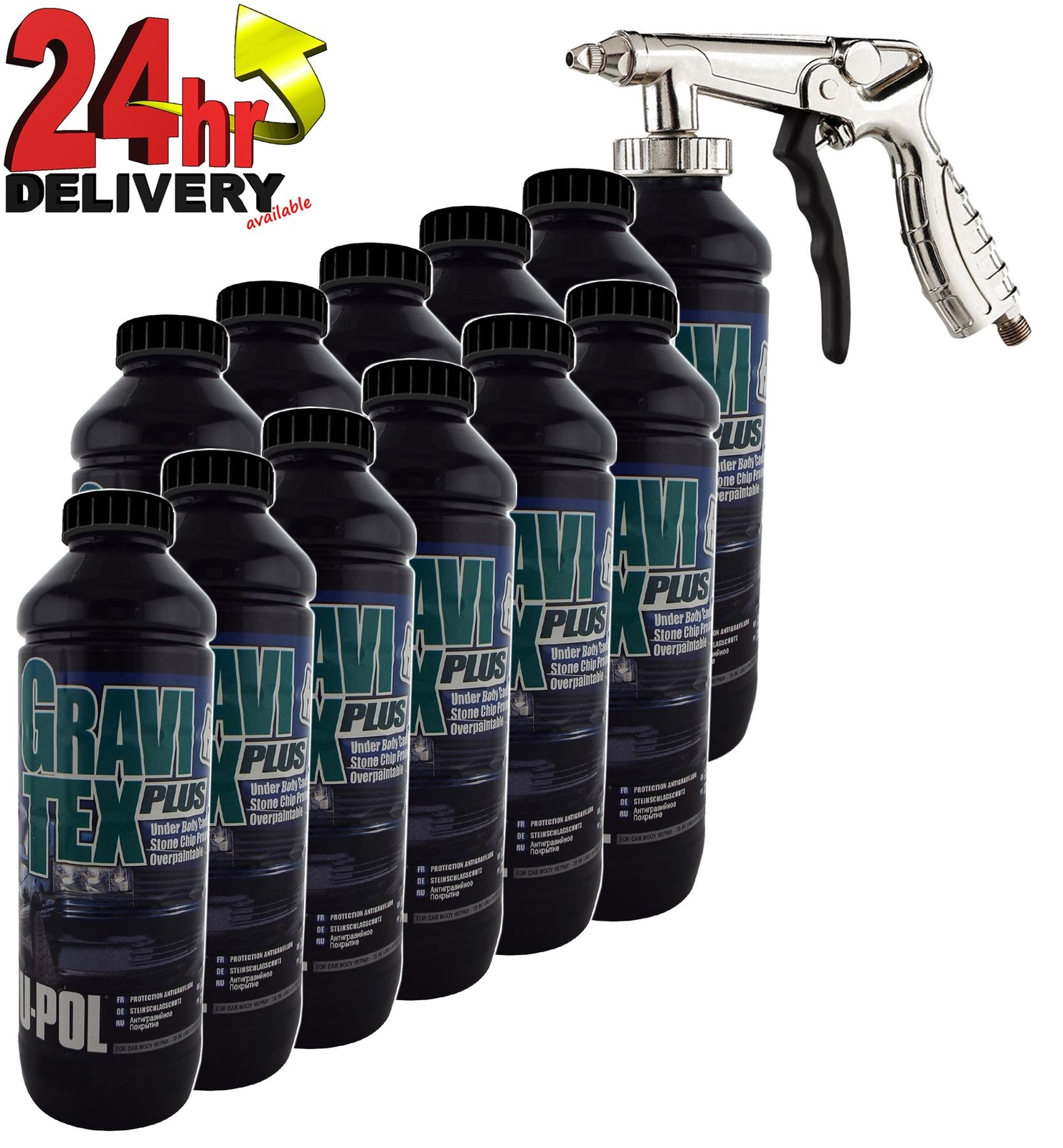 UPol GRAVITEX Stone Chip Overpaintable Protection Black 1 Litre x 12 ...