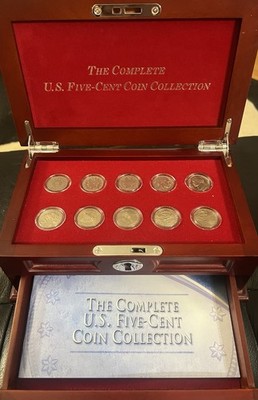 U.S. Five Cent Coin Collection 1869-2006 Nickel Type Set w/Wood Box 10 ...