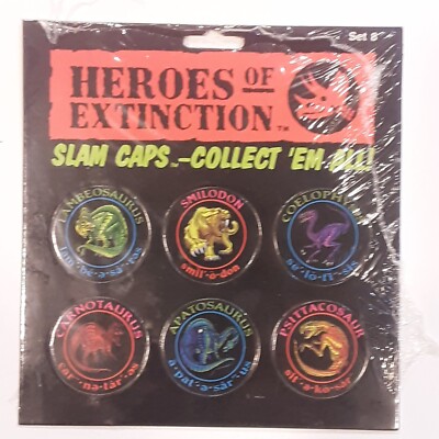 HEROES OF EXTINCTION POGS / SLAMMERS SLAM CAPS DINOSAURS SEALED SET 8 ...