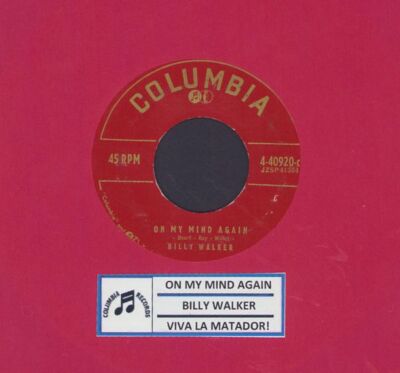 Walker, Billy - On My Mind Again Columbia 40920 Vinyl 45 rpm Record | eBay