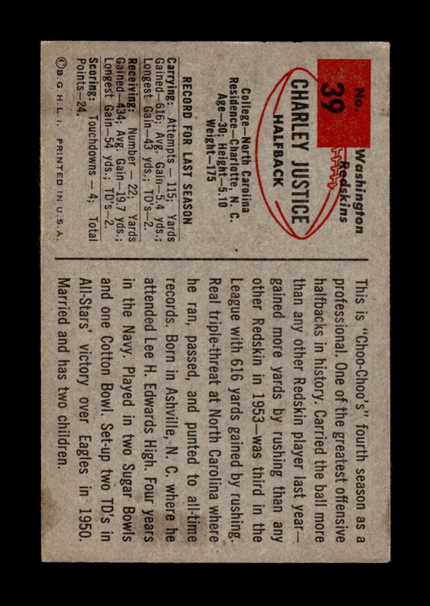 1954 Bowman Set-Break # 39 Charlie Justice VG-VGEX *GMCARDS* | eBay