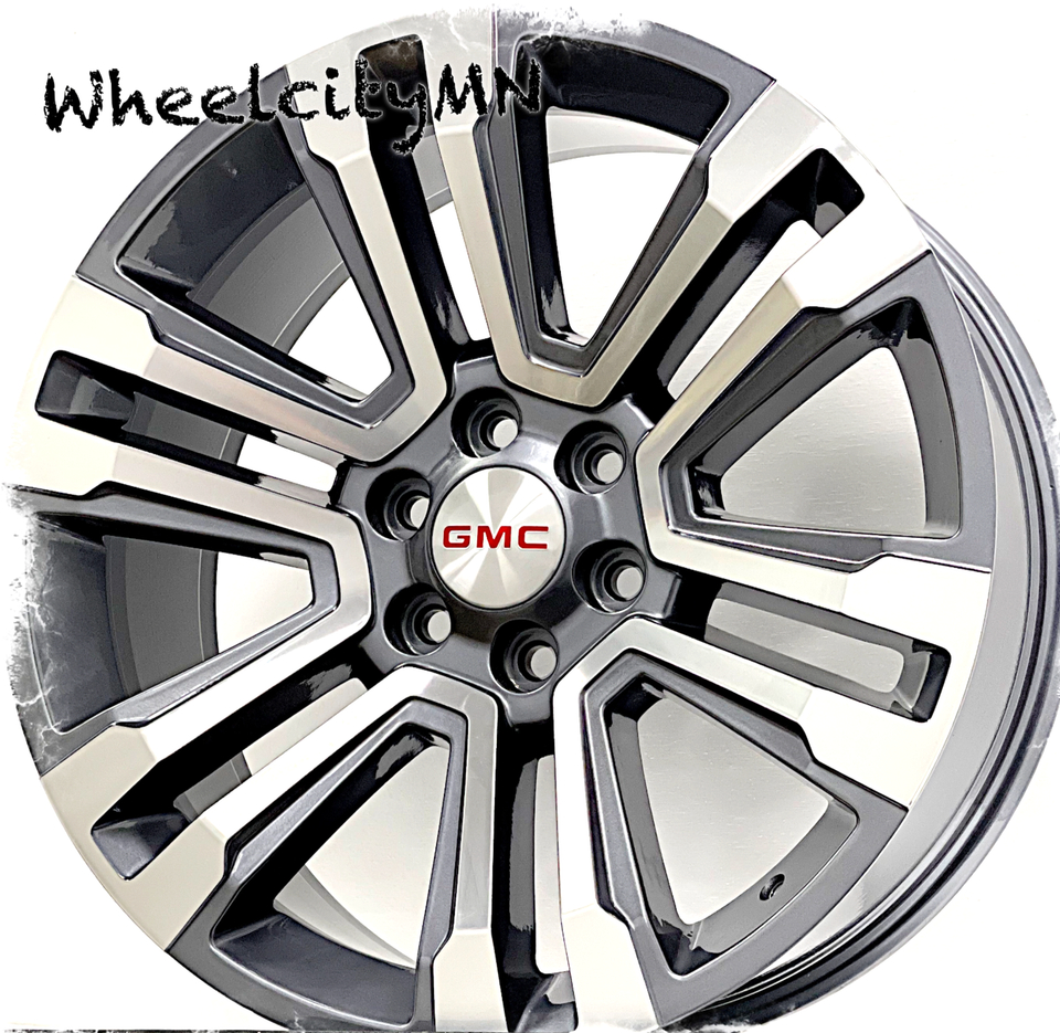 22" Gunmetal Machine OE Replica 5822 Wheels fits GMC Sierra Yukon ...