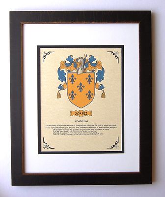 HERALDRY COAT OF ARMS ~ GOMEZ FAMILY CREST ~ FRAMED | eBay