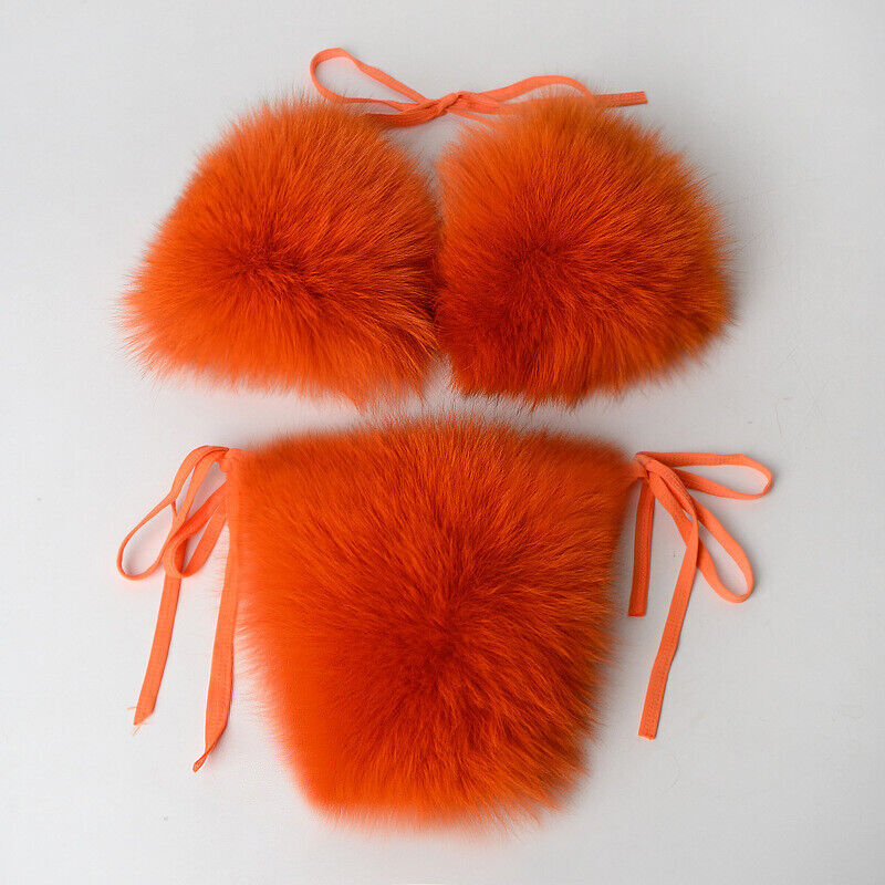 Fox Fur Swimsuit Beach Bikini Sexy Split Fur Bikini Set Micro Bra G ...
